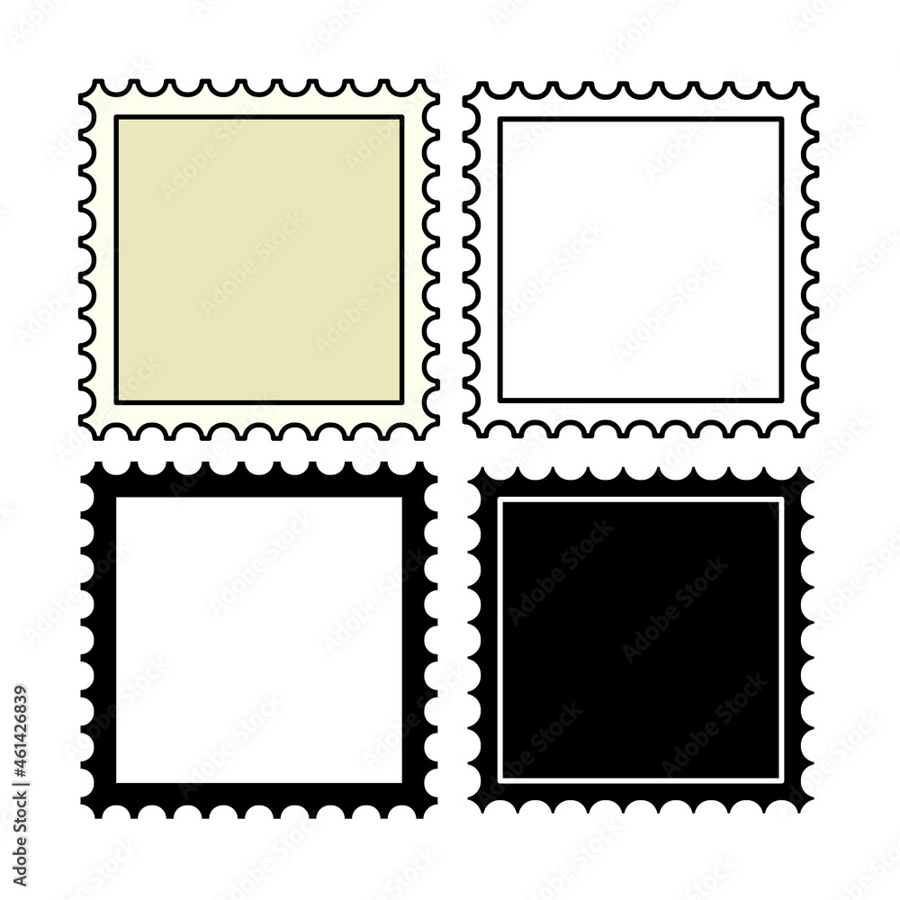 Blank postage stamp set. Outline, silhouette and yellow color postmark ...