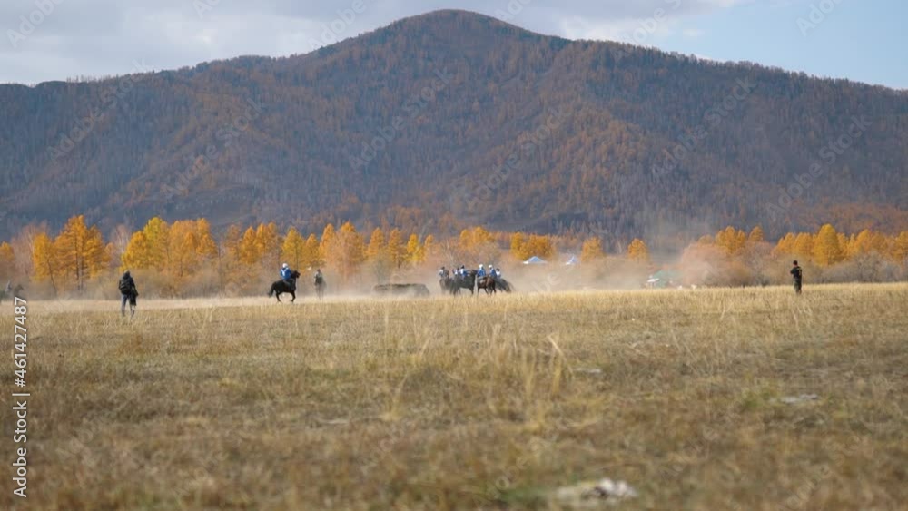 National traditional horseback game of Asian people - Buzkashi, kokpar ...