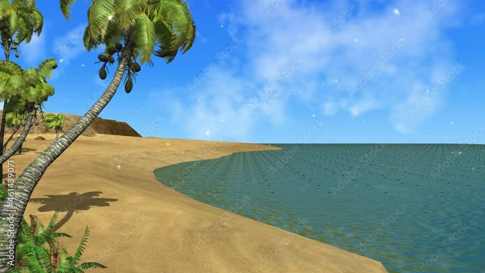 The amazing beach of the island in the Ocean. Palm tree and blue sea ...