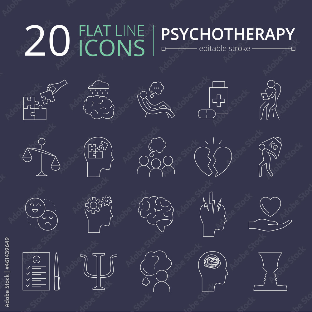 Psychotherapy and psychology line icon set. Simple thin outline ...
