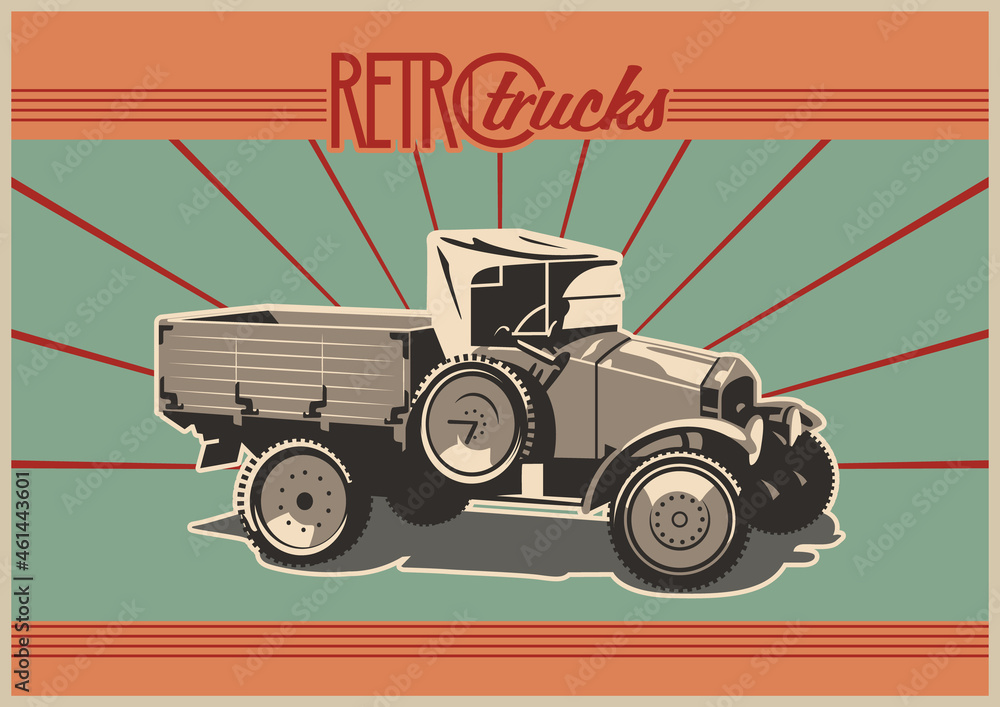 1910s, 1920s Truck, Retro Truck Advertising Posters Style Illustration ...