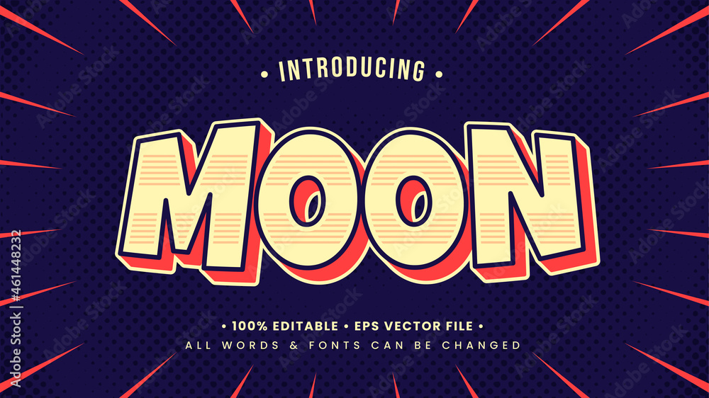 Moon Pop Art Retro 3d Text Style Effect. Editable illustrator text ...
