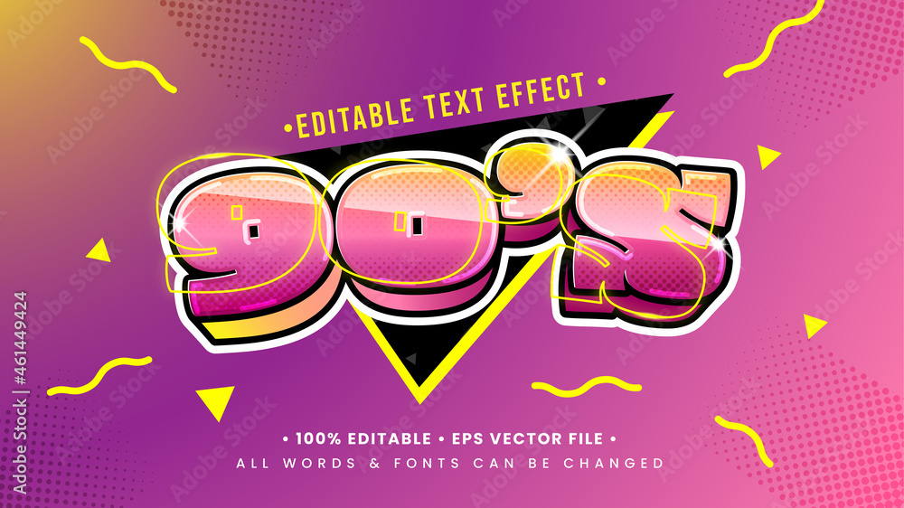 Póster 90's Retro 3d Text Style Effect. Editable illustrator text style ...