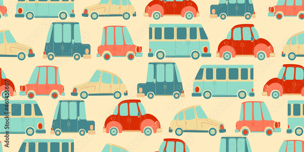 Seamless pattern with cute hand drawn cars in Scandinavian style ...