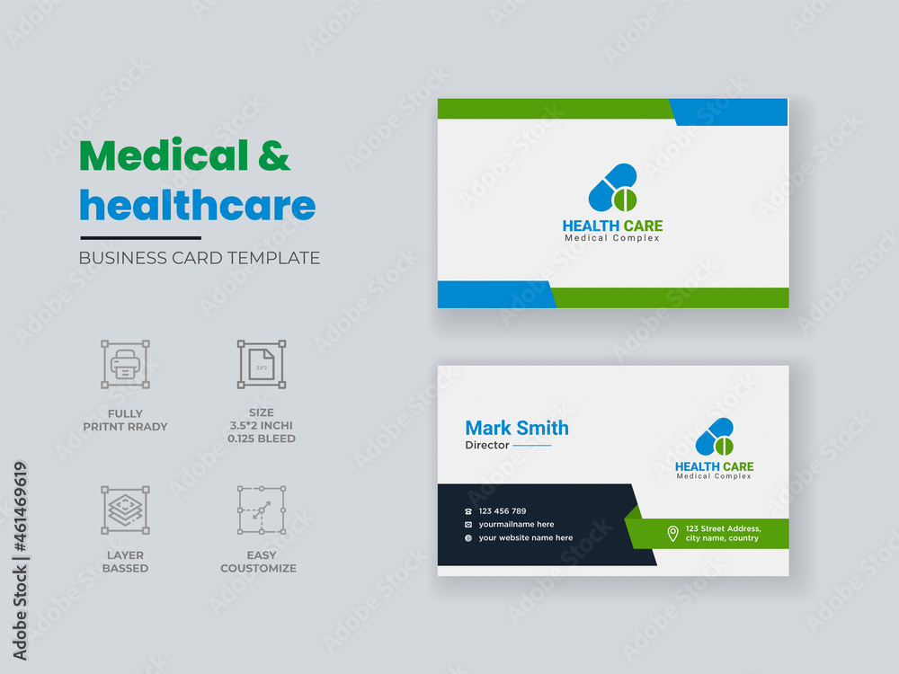 Medical & Healthcare Business Card Template, Modern business card ...