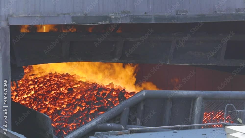 Hot coke coal leaves the furnace. Coal coking process, coke oven coal ...