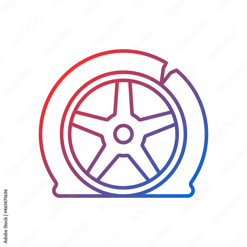 Plakat Tyre damage gradient linear vector icon. Vehicle accident. Car tire defects. Bad road ...