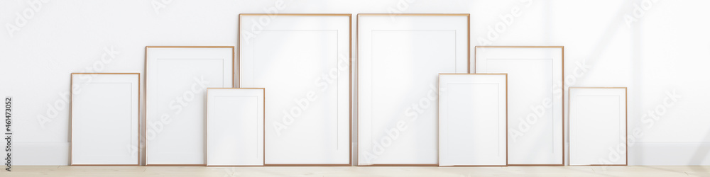 wooden vertical frames, minimalist style mockup, frames gallery, 3d ...