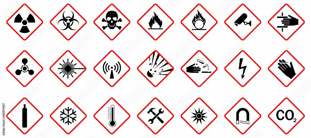 Set of hazard warning signs. Caution danger Symbol, vector illustration ...