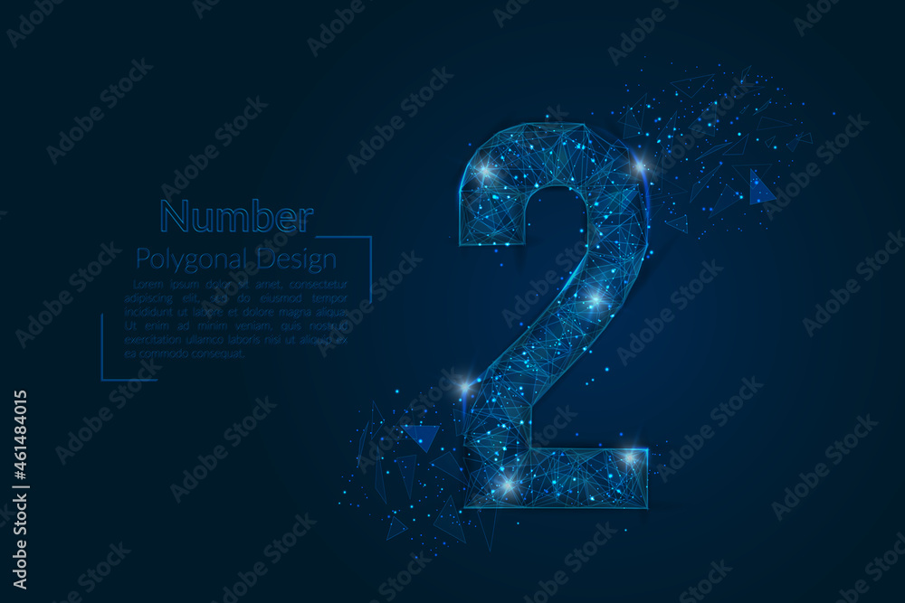 Abstract isolated blue image of a number two. Polygonal illustration ...