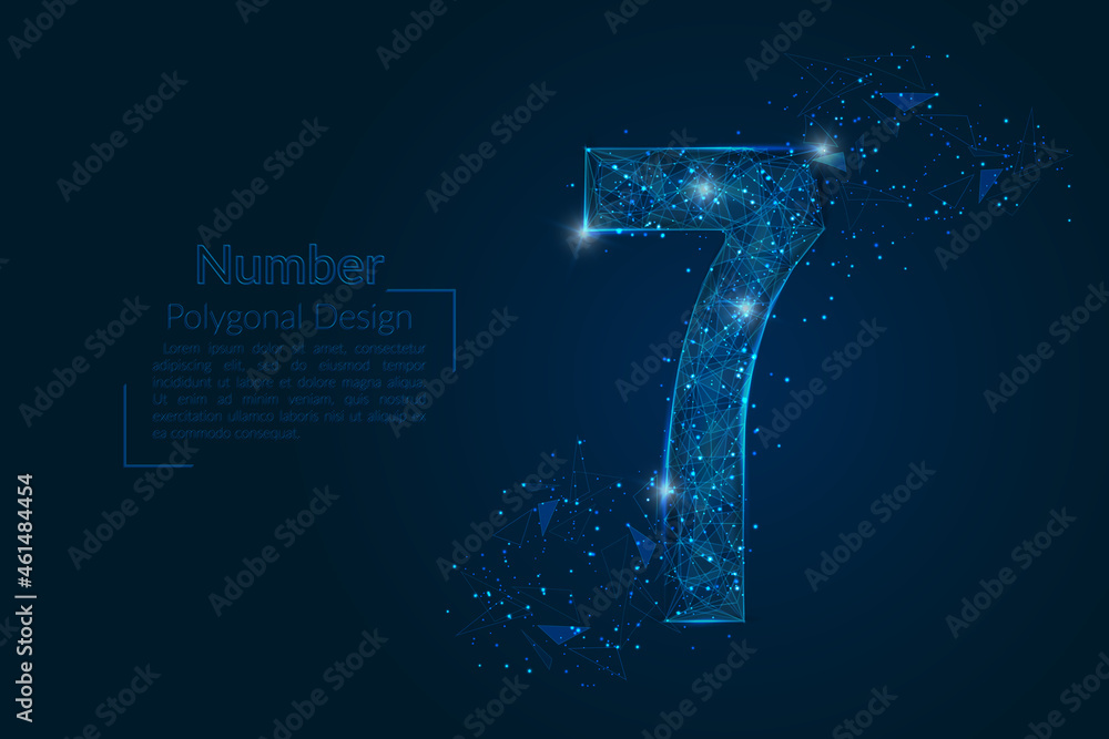 Abstract isolated blue image of a number seven. Polygonal illustration ...