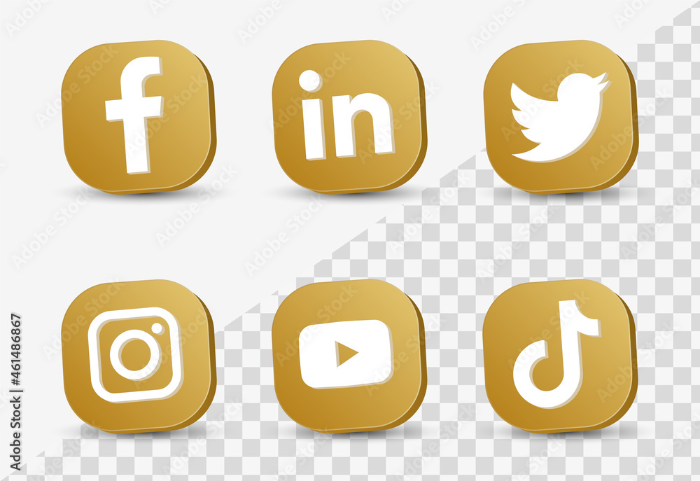 Vektorová grafika „3d social media logo in modern golden square ...