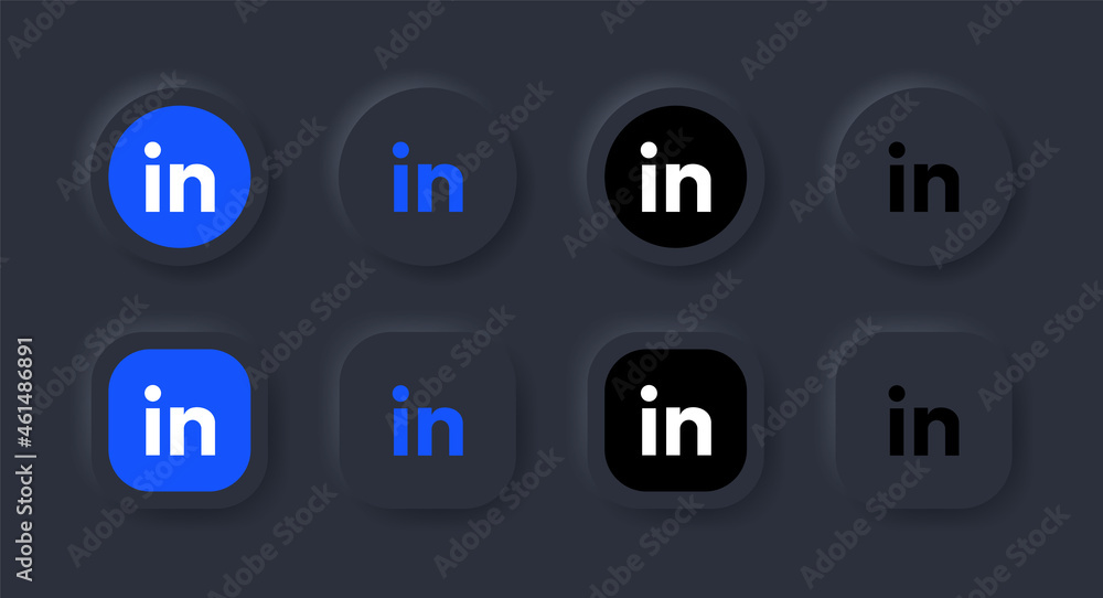 Linkedin logo - linkedin icon in black neumorphism buttons for social ...