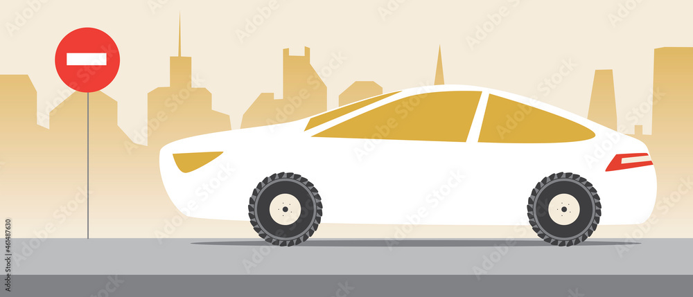 Car and no entry sign, Flat vector stock illustration with Riding a car ...