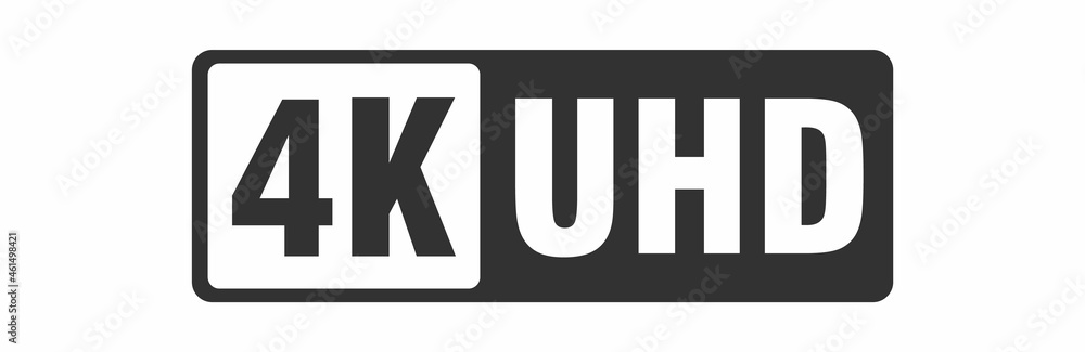 4K Ultra HD icon on white backdrop. High definition label. Gold UHD ...