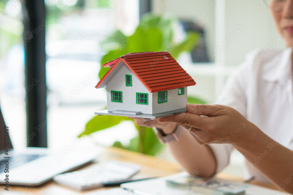 The real estate agent is explaining the house style to the clients who ...