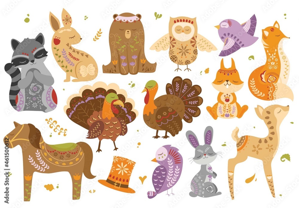 Autumn Fall Thanksgiving Woodland Animals Clipart Illustrations with ...
