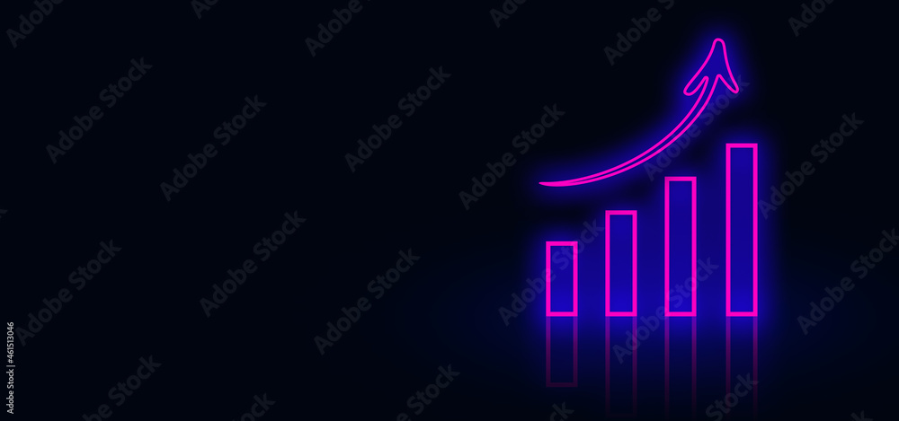 Neon Chart sign With Arrow Up. Growth and development Concept. Glowing ...