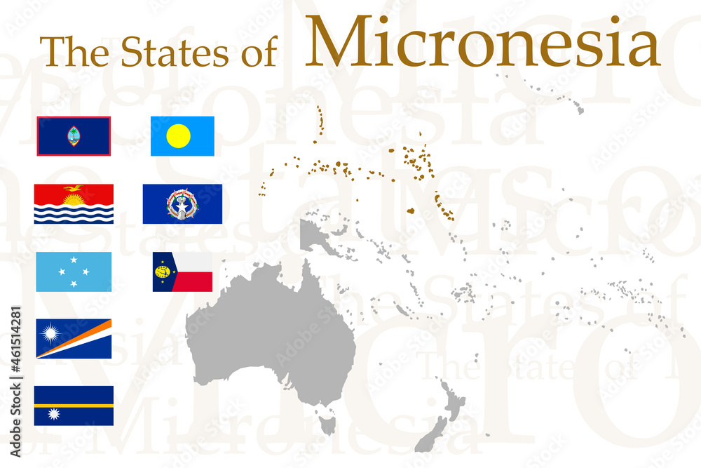 A set of flags of Micronesia on a white background. Vector image of the ...