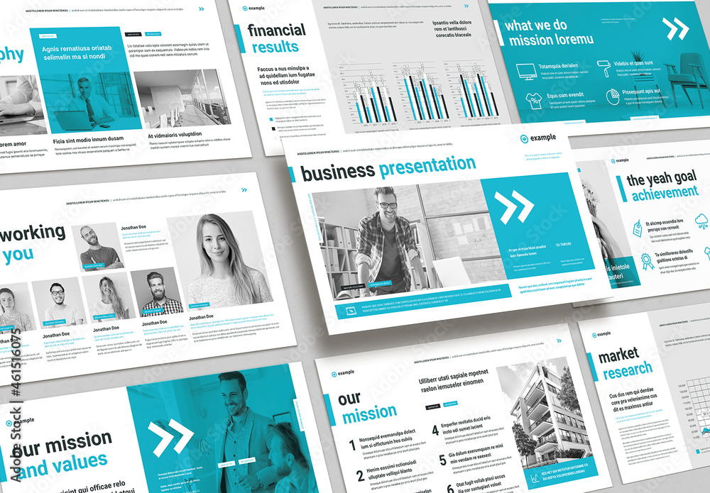 Business Presentation Template with Cyan Elements Stock Template ...