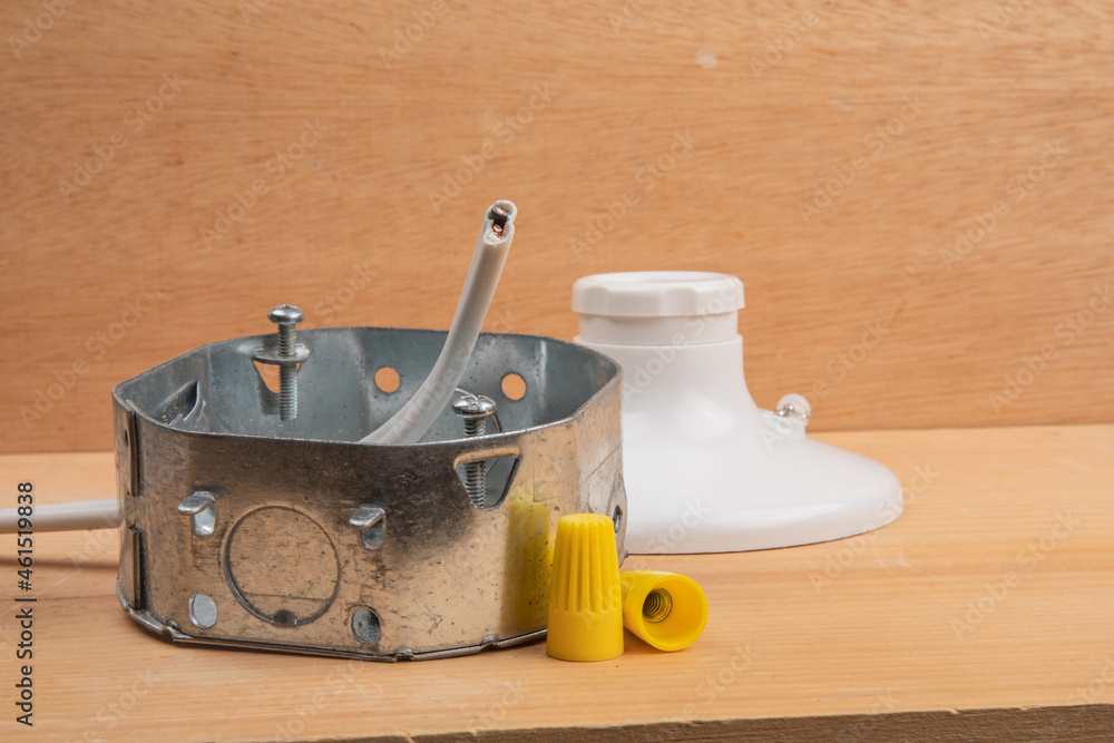 an octagon steel electrical wiring junction box with wire nuts and a ...