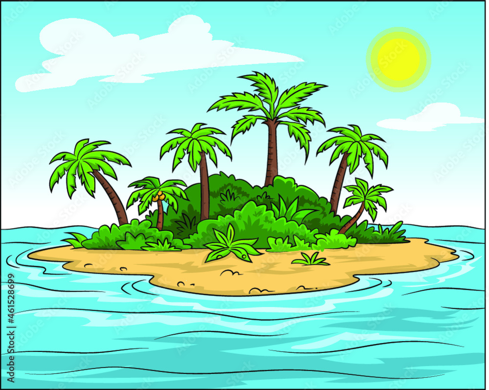 Cartoon vector illustration of a tropical island Stock Vector | Adobe Stock