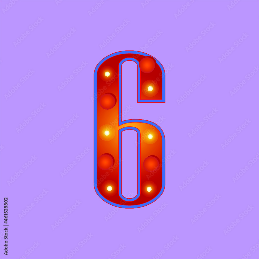 Gold light lamp bulb font number 6 Six. Sparkling glitter design in ...