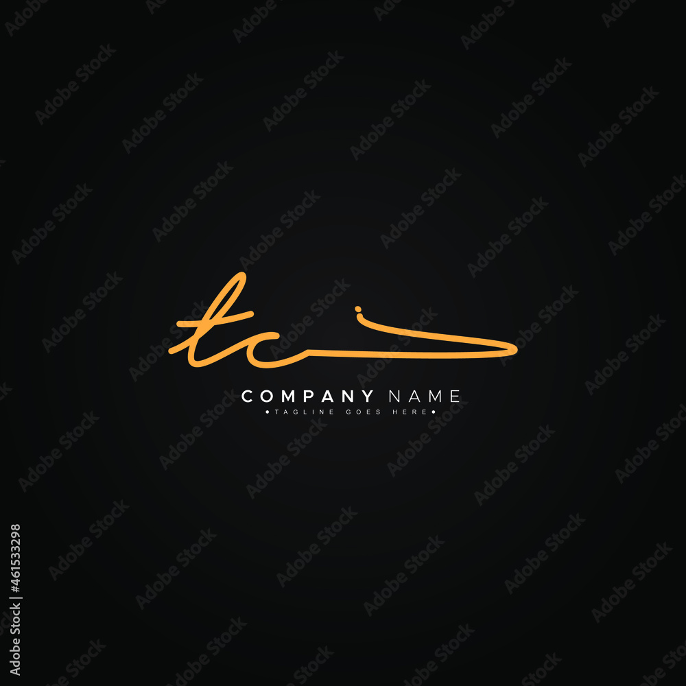 Initial Letter TC Logo - Handwritten Signature Style Logo Stock Vector ...