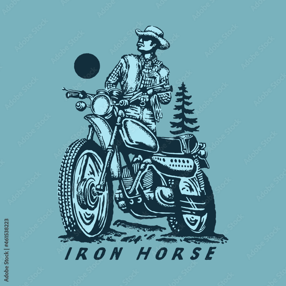 Iron horse cowboy motorcycle illustration Stock Vector | Adobe Stock