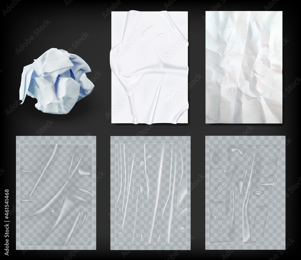 Crumpled paper collection. Realistic images, papier mache, crumpled ...