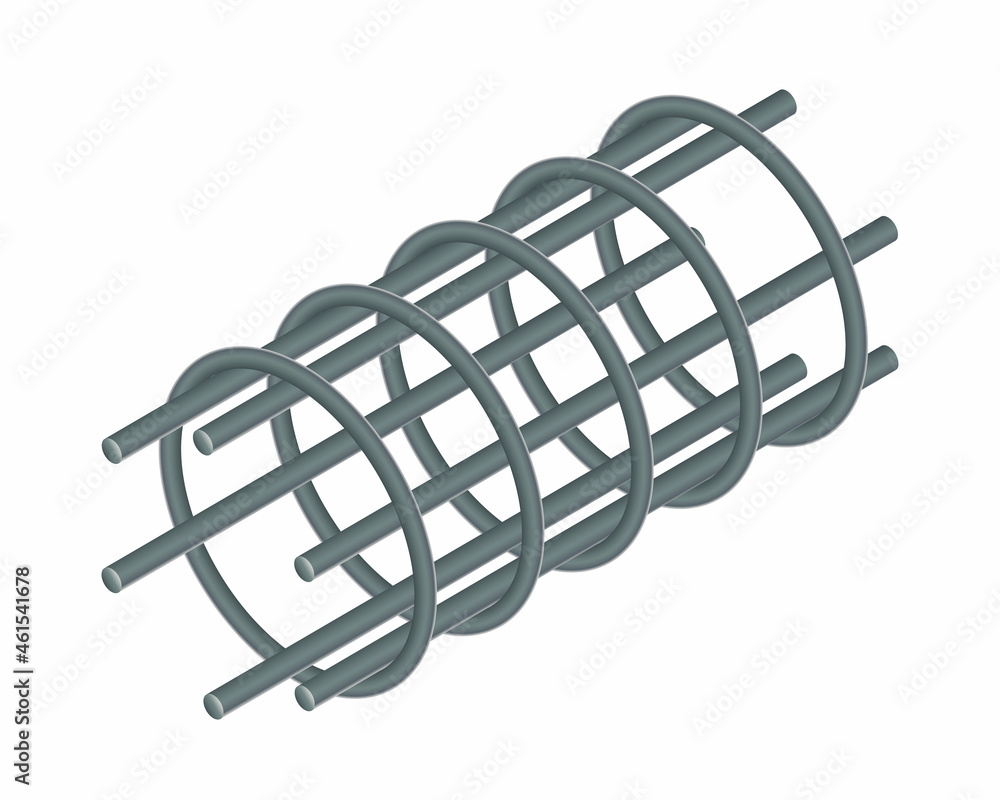 Isometric vector illustration tied rebar cage isolated on white ...
