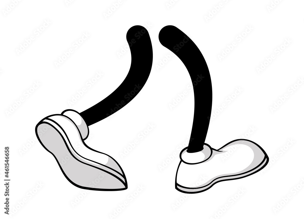 Cartoon feets stepping black white style isolated. Vector walking and ...