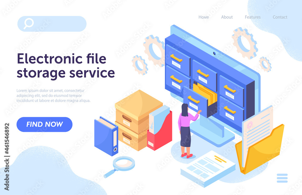 File storage concept. Girl works in archive. Analysis of statistics ...