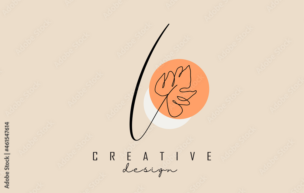 Simple and elegant handwritten L letter logo design with Monstera leaf ...