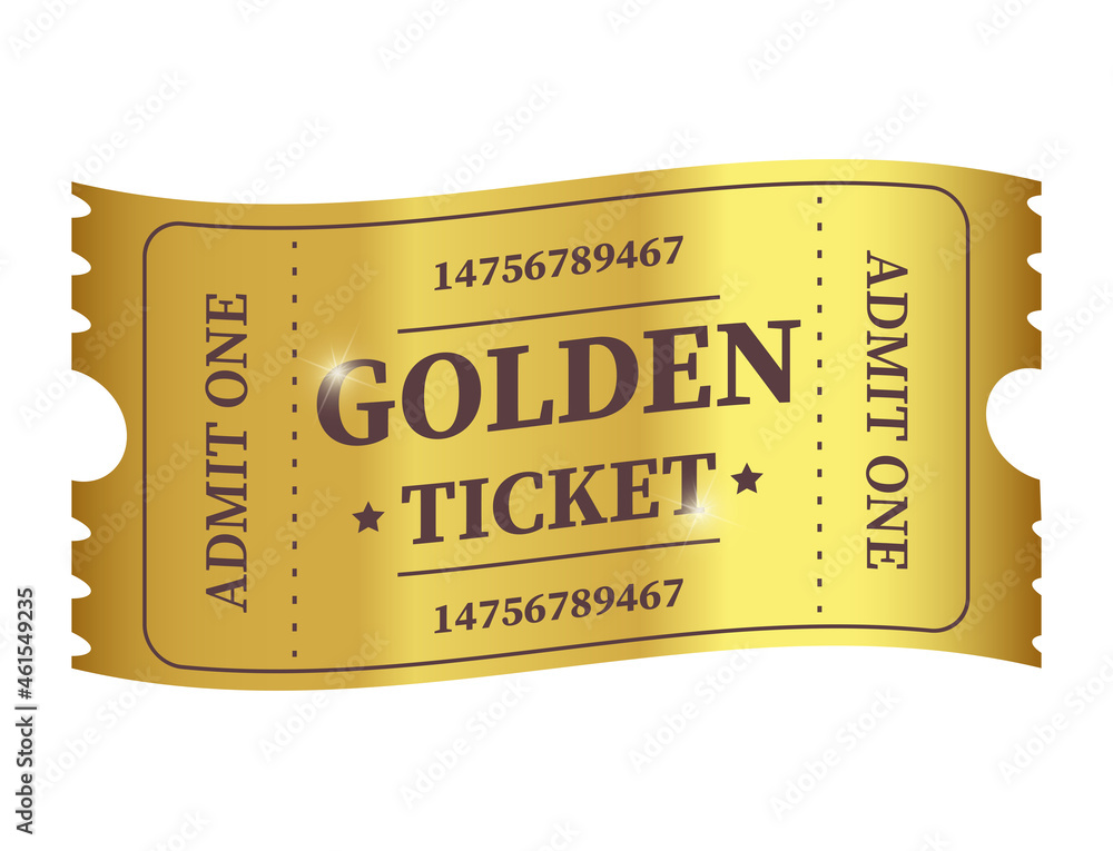 Realistic Golden ticket. Admit one Stock Vector | Adobe Stock