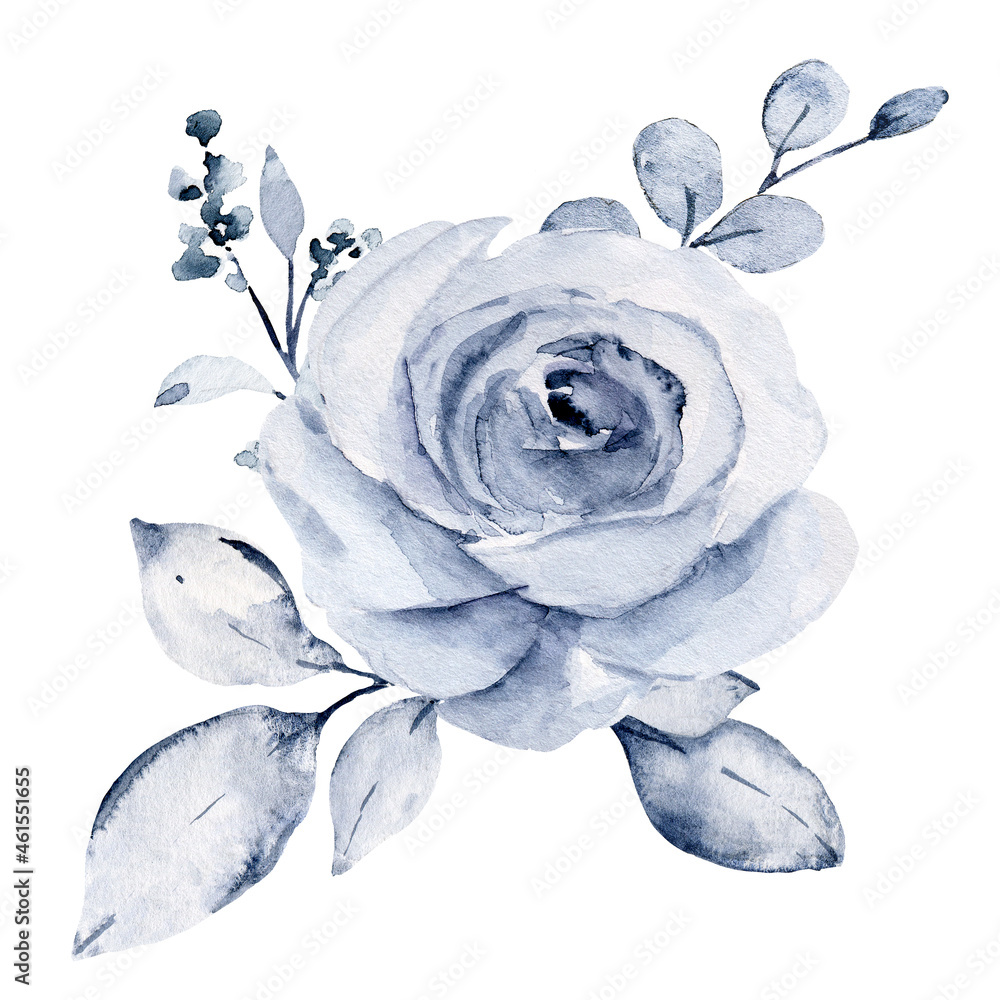 Navy blue flower watercolor, floral clip art. Rose perfectly for ...