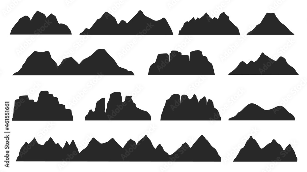 Black mountain ridge landscape silhouette, rocky terrain elements ...