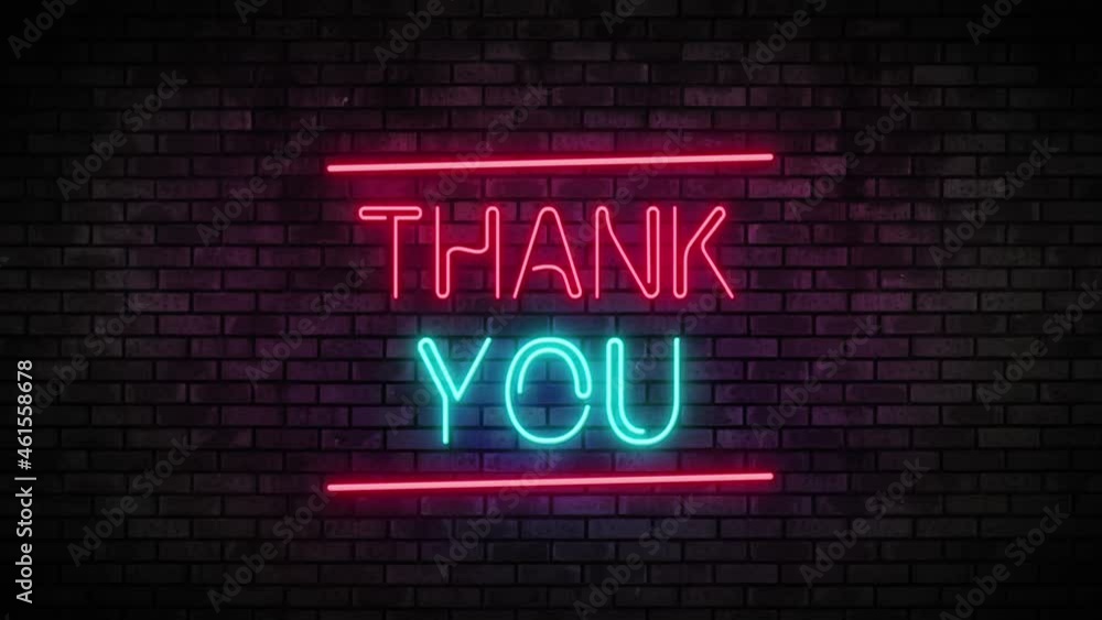 Thank You Neon Light on Brick Wall. Night Club Bar Blinking Neon Sign ...
