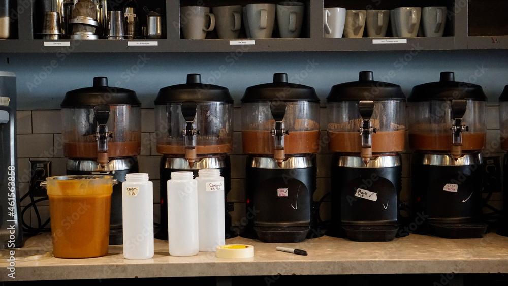 coffee shop dispensers Stock Photo | Adobe Stock