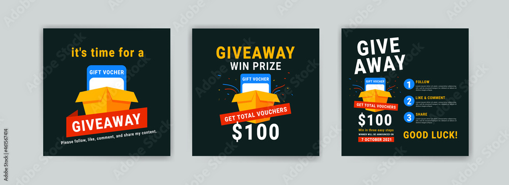 Giveaway poster template design for social media post or website banner ...