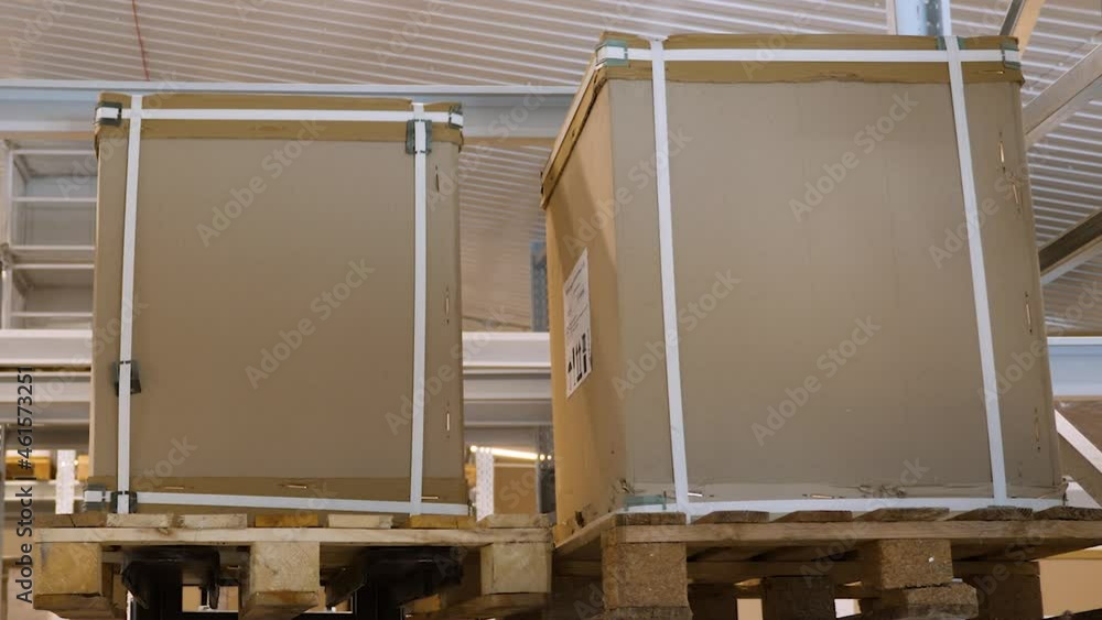 Forklift warehouse boxes storage. Cargo warehouse truck loading boxes ...
