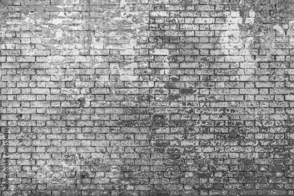 Old ruined bricks wall background in black and white. ruinous wall ...