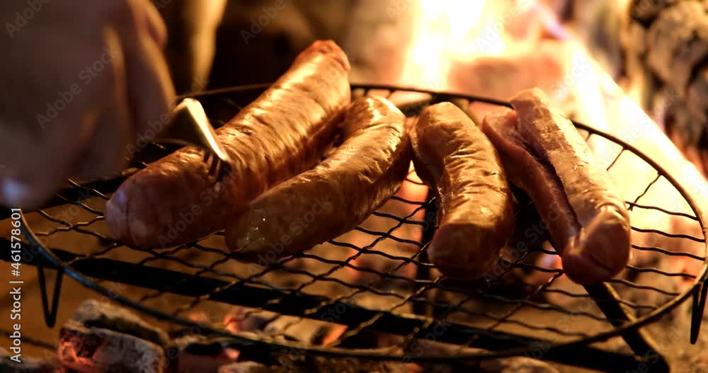 Indoor BBQ in an old traditional Greek kitchen fireplace. Delicious ...