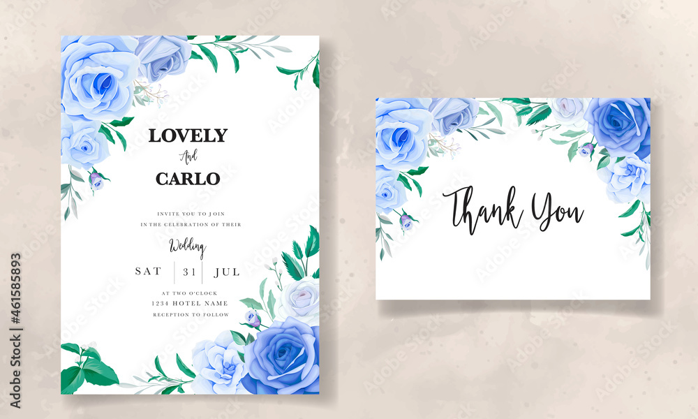 beautiful hand drawing blue flower wedding invitation card Stock Vector ...