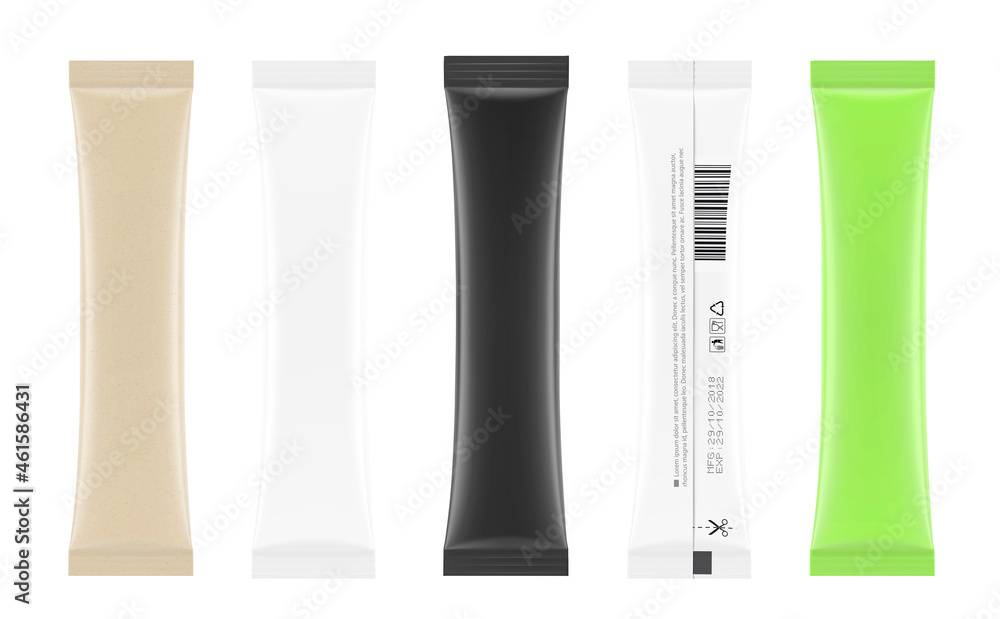 Set of realistic packaging stick mockup. Front and rear side. Vector ...