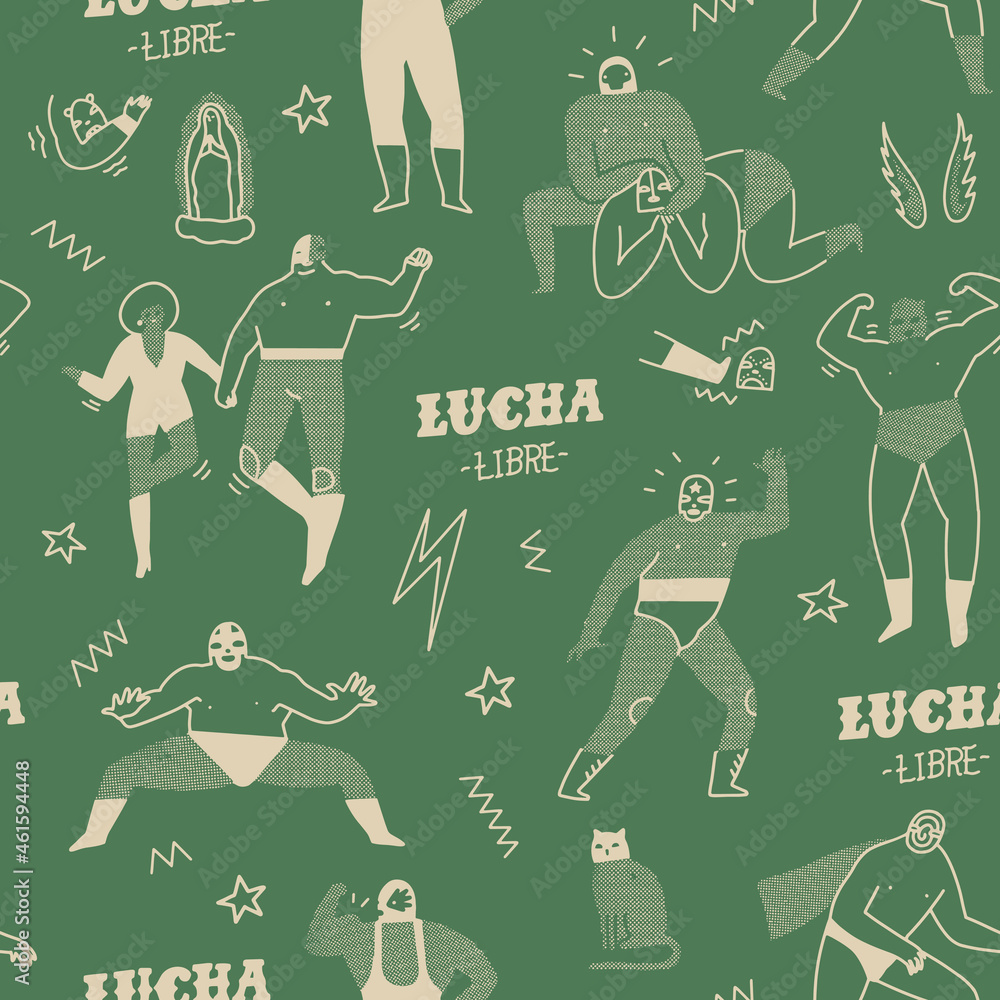 Lucha libre mexican traditional wrestling fights show seamless pattern ...