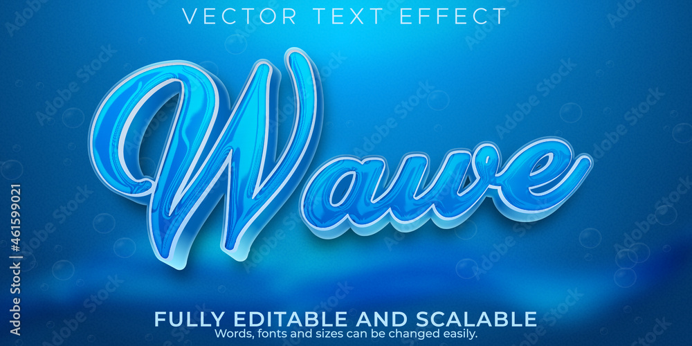 Wave water text effect, editable blue and liquid text style Stock ...