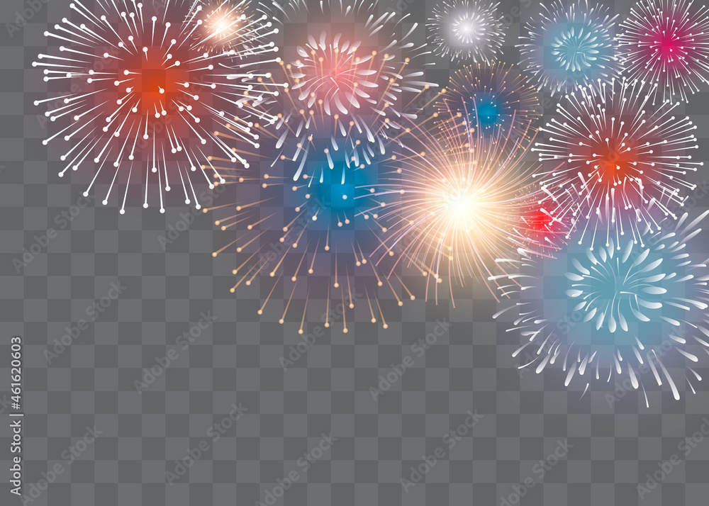 set of isolated vector fireworks on a transparent background. Stock ...