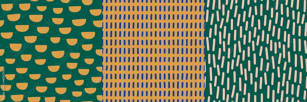 Hand Drawn Seamless Patterns Set. Vector Background of Semi Circles ...