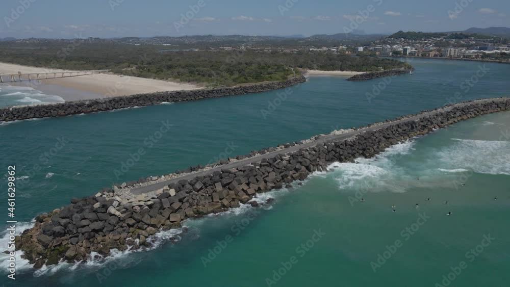 Tweed River Mouth With Surfers Surfing At Duranbah Beach In Summer ...
